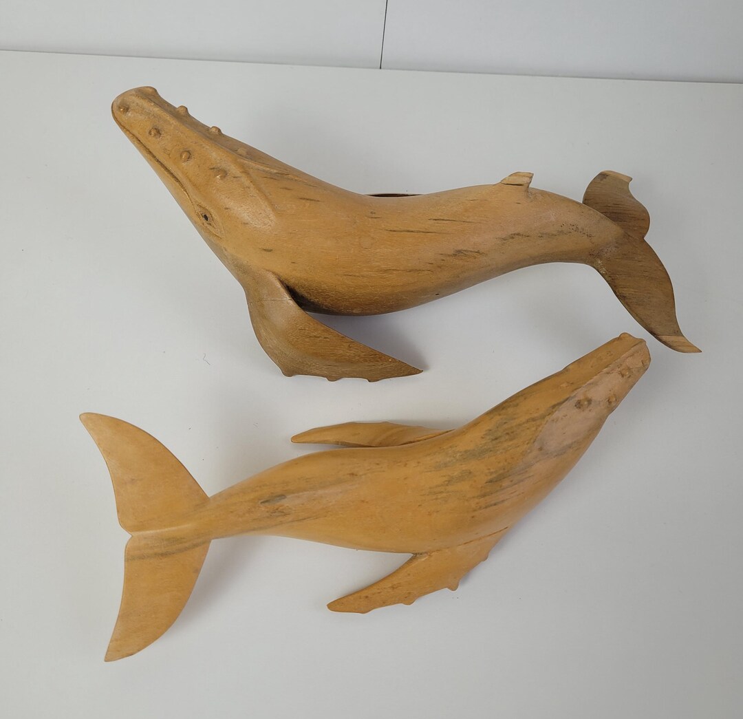 Vintage Pair of Wooden Sculpture Hump Back Whales Ornaments. - Etsy