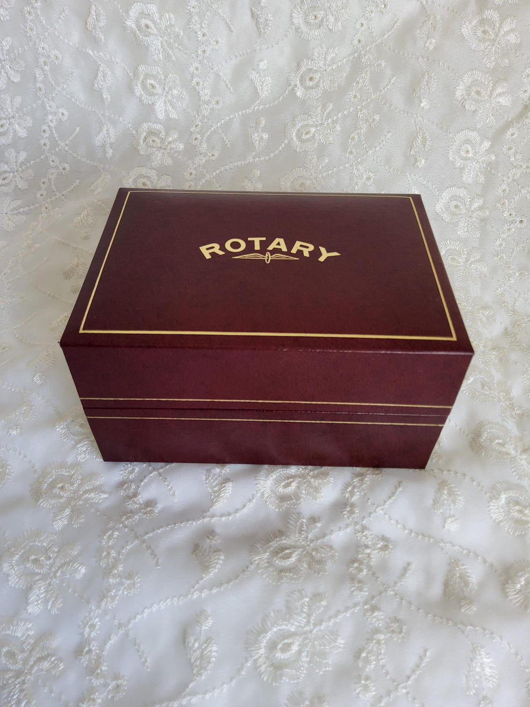 Empty 1990s Dark Royal Red With Gold Trim Leather Rotary Watch Box With ...