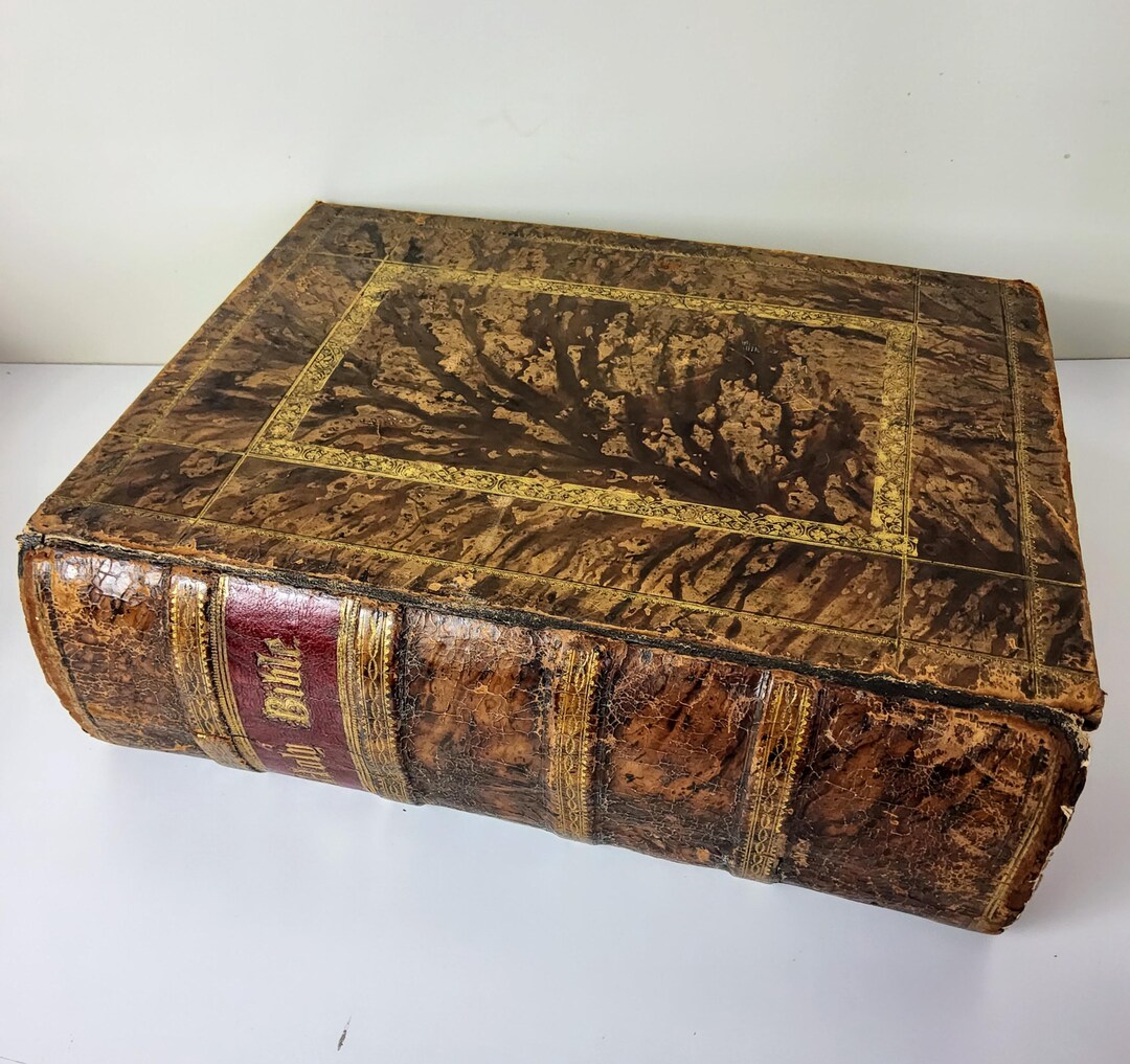 Very Large Antique Leather Bound Illustrated Family Bible From the Late ...