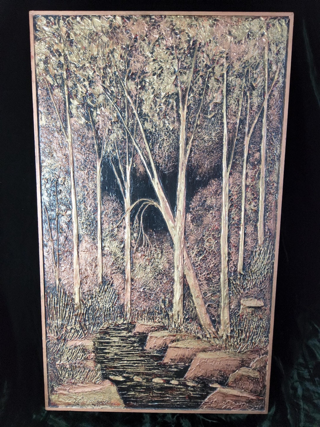 Vintage 3D Plaster Tree and River Forest Scene Decorative Art Plaque ...