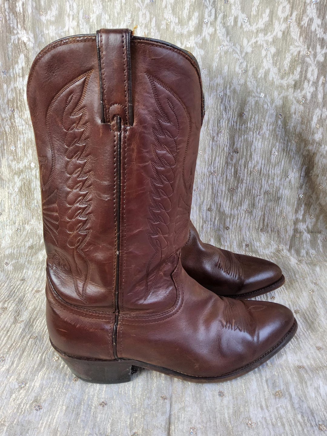 Vintage Classic Stitch Brown Leather Handmade Durango Western Cowboy ...