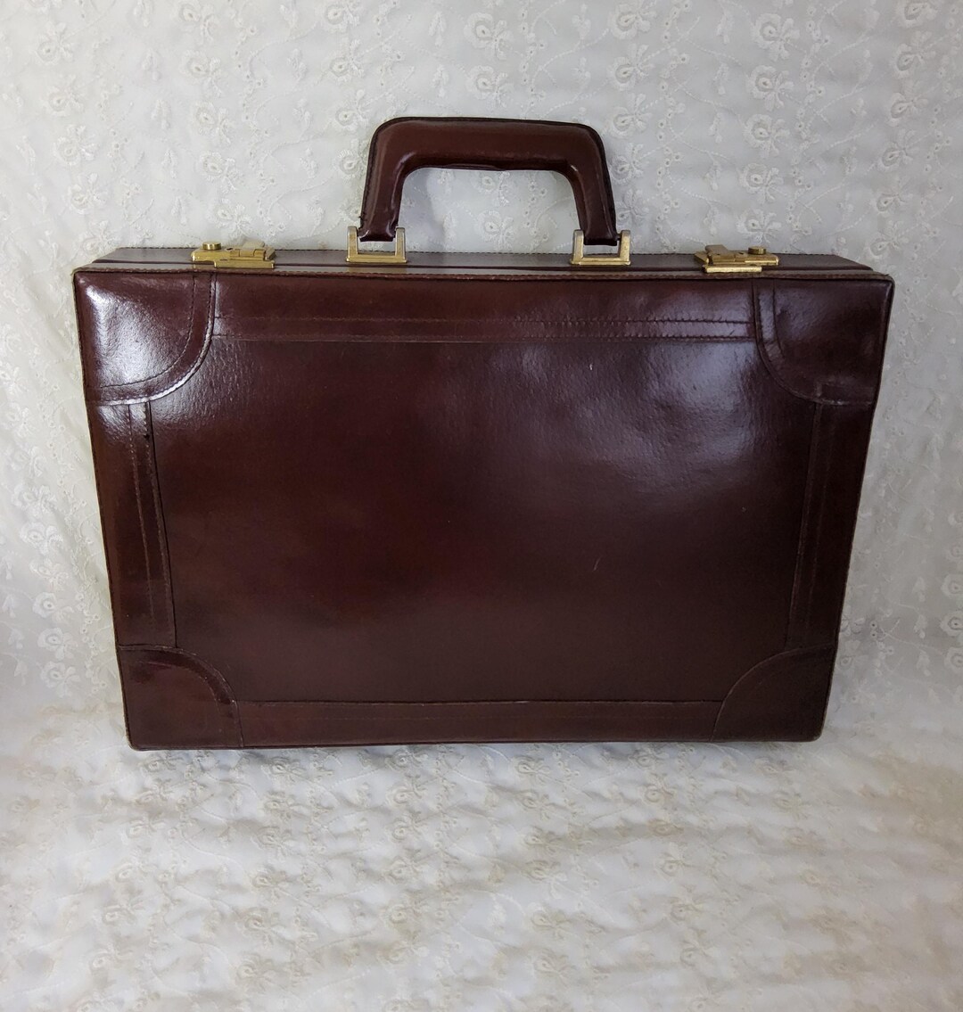 Vintage Brown Leather Hard Briefcase With Lock and Keys. Documents Case ...