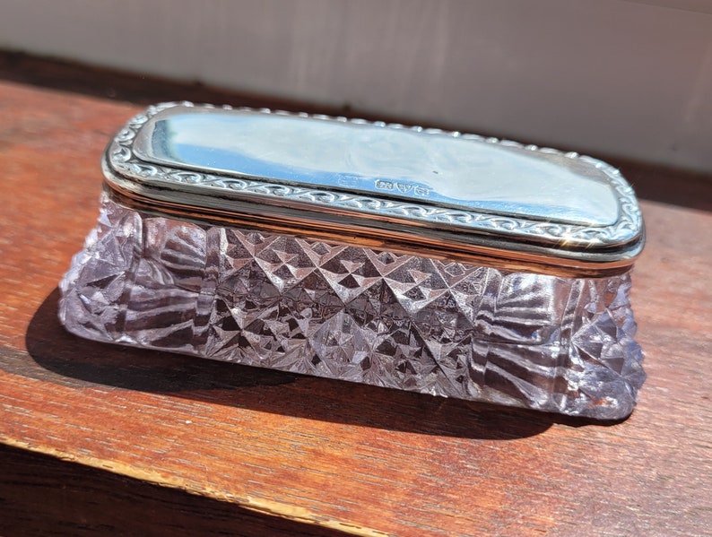 Antique 1920 Chester Solid Silver Top Crystal Cut Glass Small Trinket ...