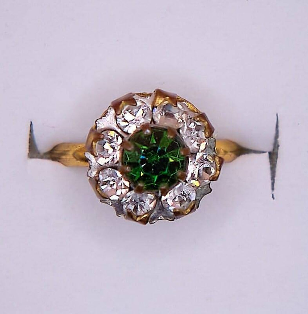 Art Deco Rolled Gold Emerald Green and Clear Cubic Zirconia Ring Size L ...