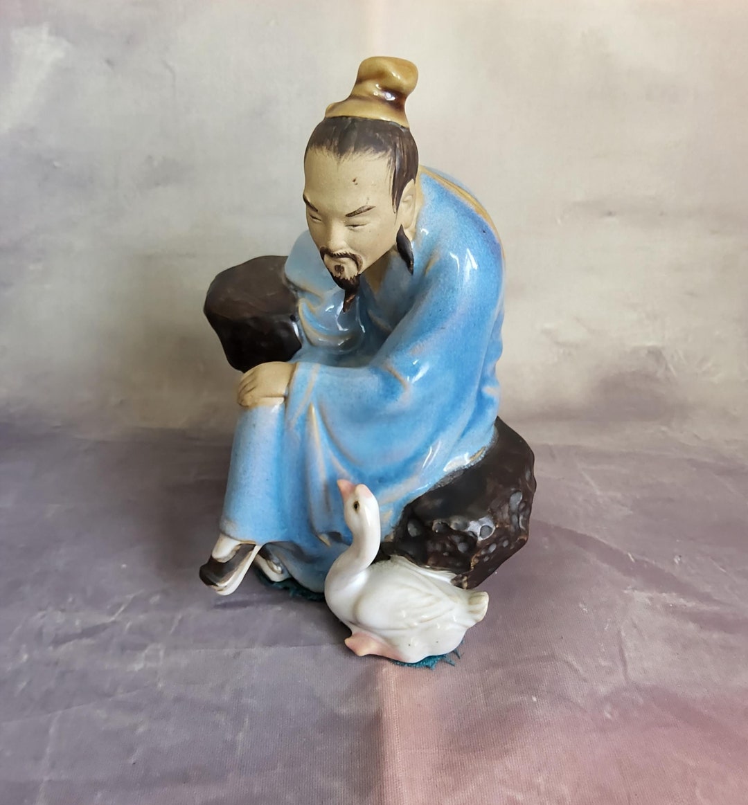 Shiwan Mudman, Sitting China Man Figurine With Goose. Shiwan Artistic ...