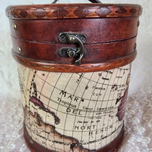 Vintage Cylindrical Wood Storage Box With World Map Design 9 Tall. - Etsy