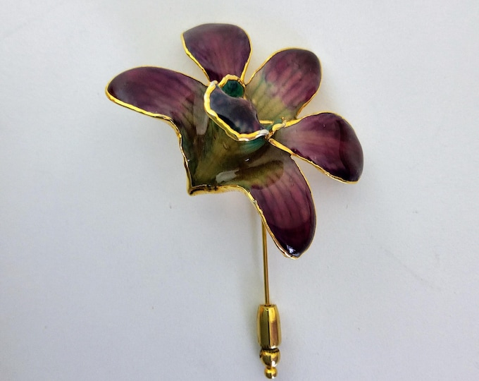Vintage 24k Plated Real Orchid Pin/brooch. - Etsy