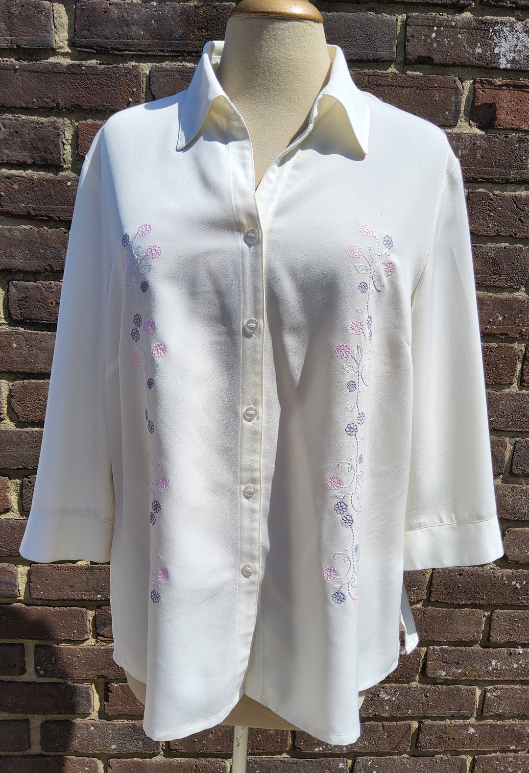 Vintage Cream Riddella Floral Embroidery Blouse. UK Size 14 - Etsy