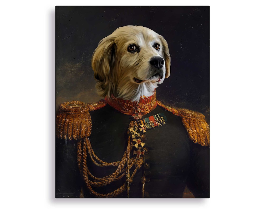 Dog in Military Uniform Painting, Dog in General Suit Painting, Dog ...