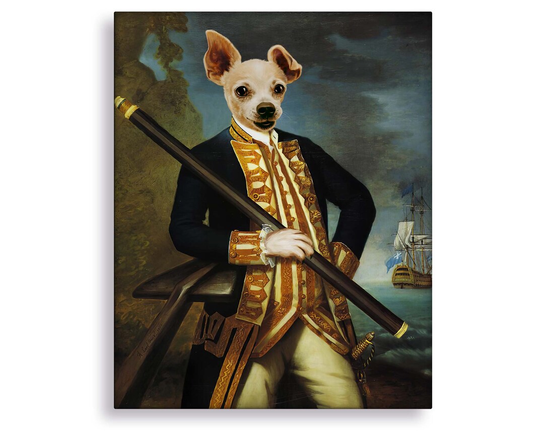 Sailor Pet Portrait Canvas, Custom Sailor Dog Portrait From Photo, Sea ...