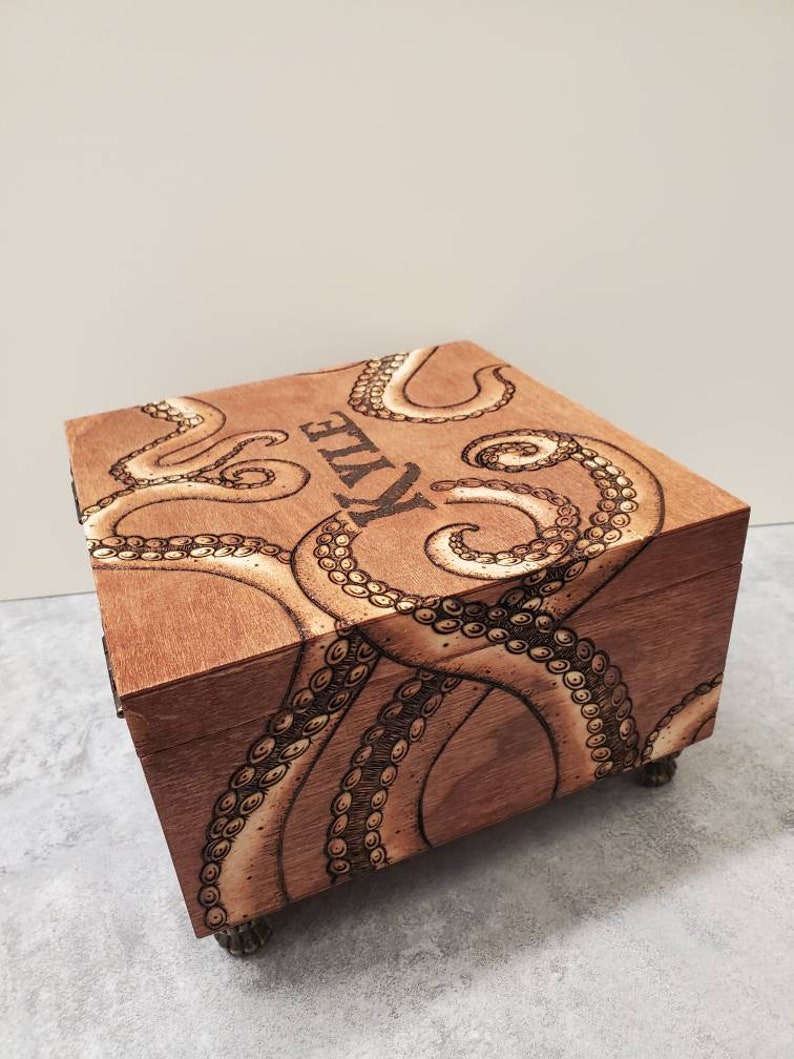 Octopus Tentacle Wood Burned Box Customizable | Etsy
