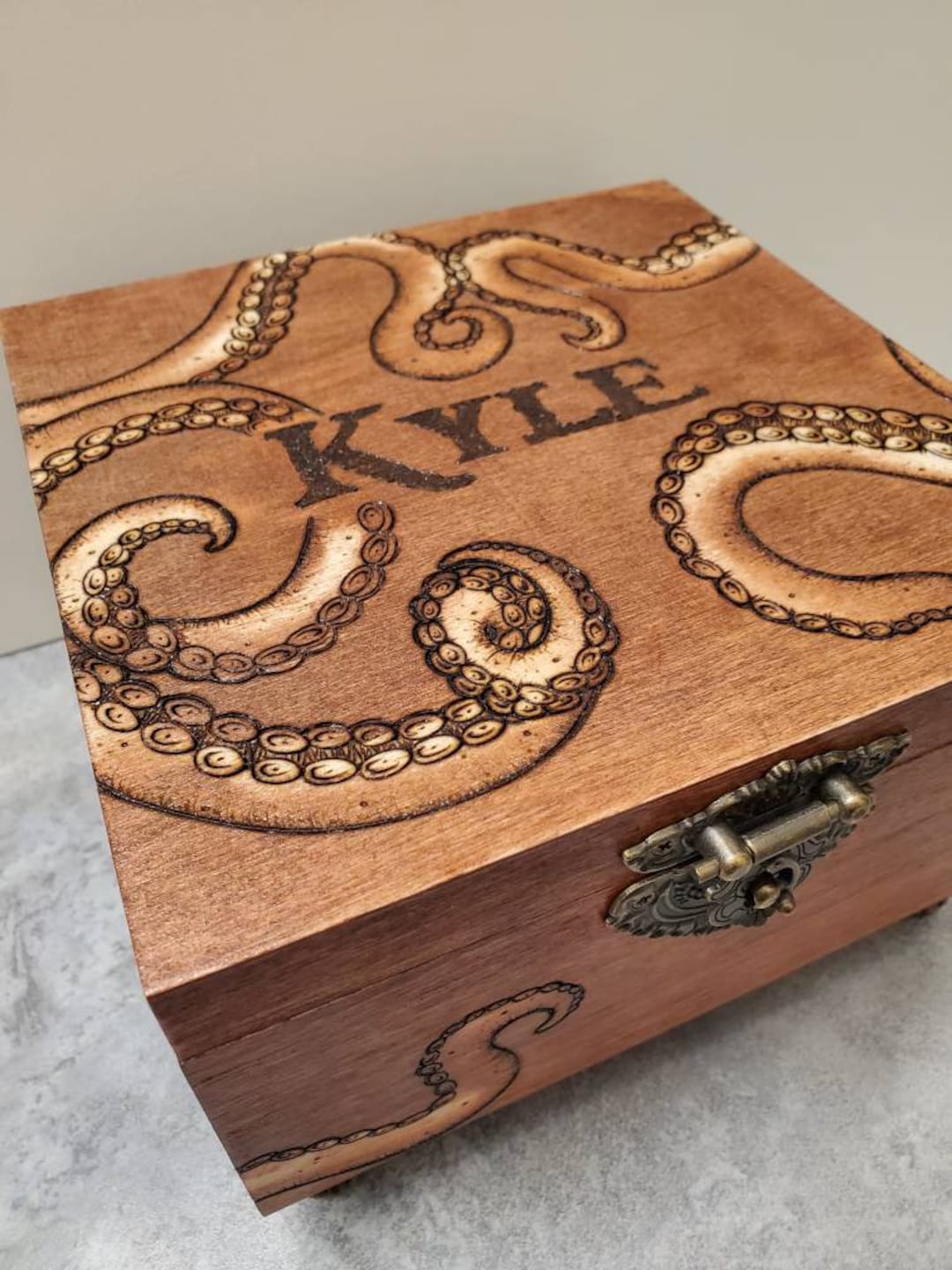 Octopus Tentacle Wood Burned Box, Customizable - Etsy