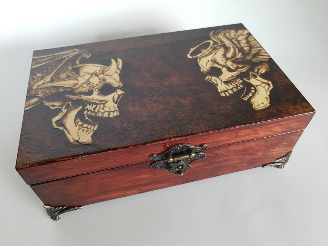 Macabre Goth Style Skull Woodburned Boxes, 2 Varieties - Etsy
