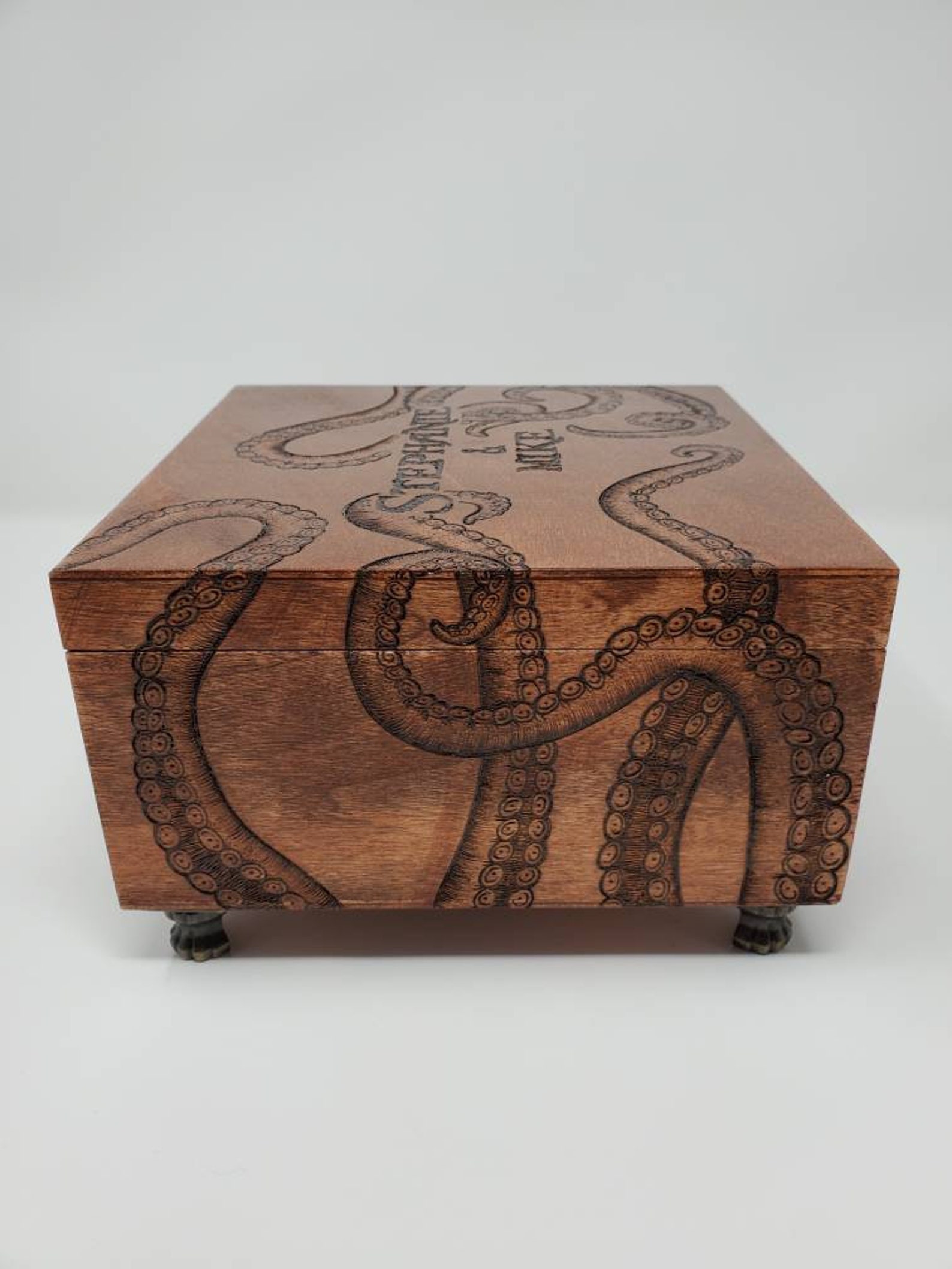 Octopus Tentacle Wood Burned Box Customizable | Etsy