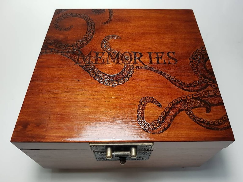 Octopus Tentacle Wood burned box Customizable | Etsy
