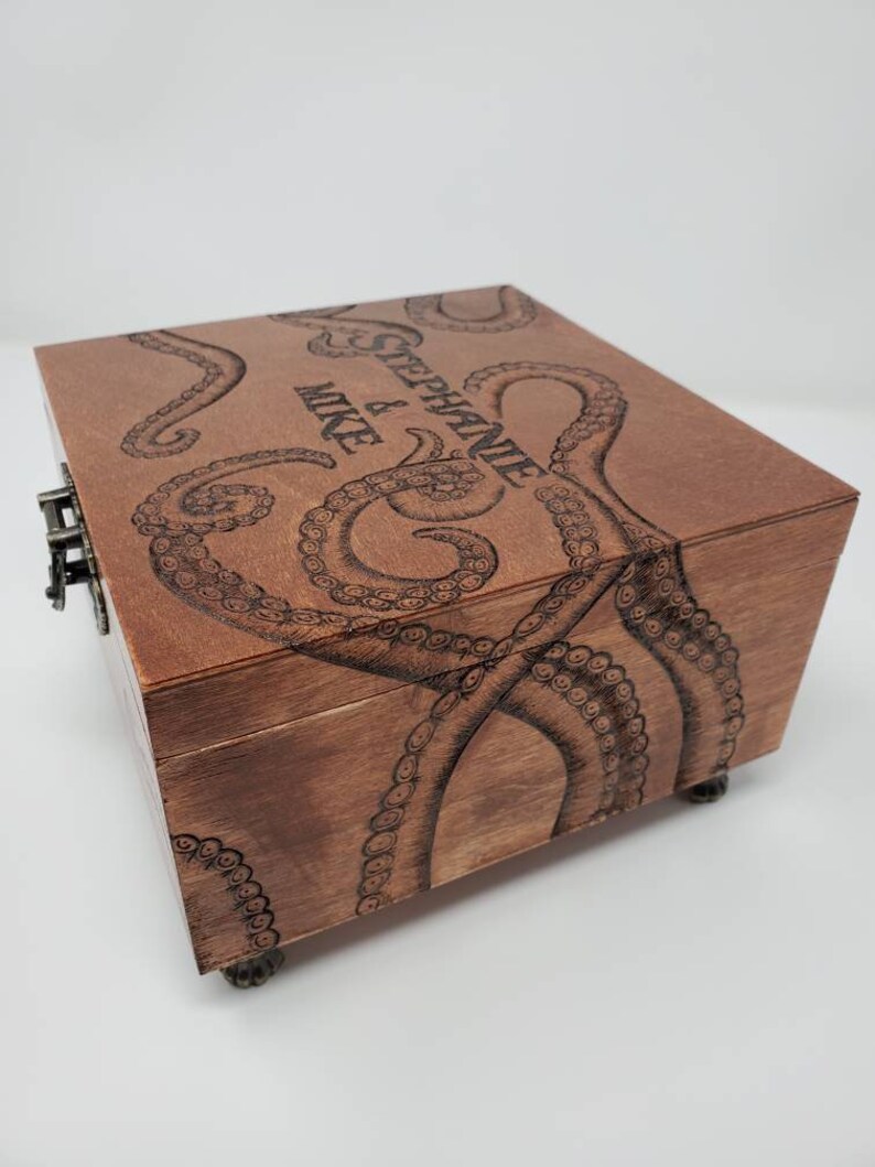 Octopus Tentacle Wood Burned Box Customizable | Etsy