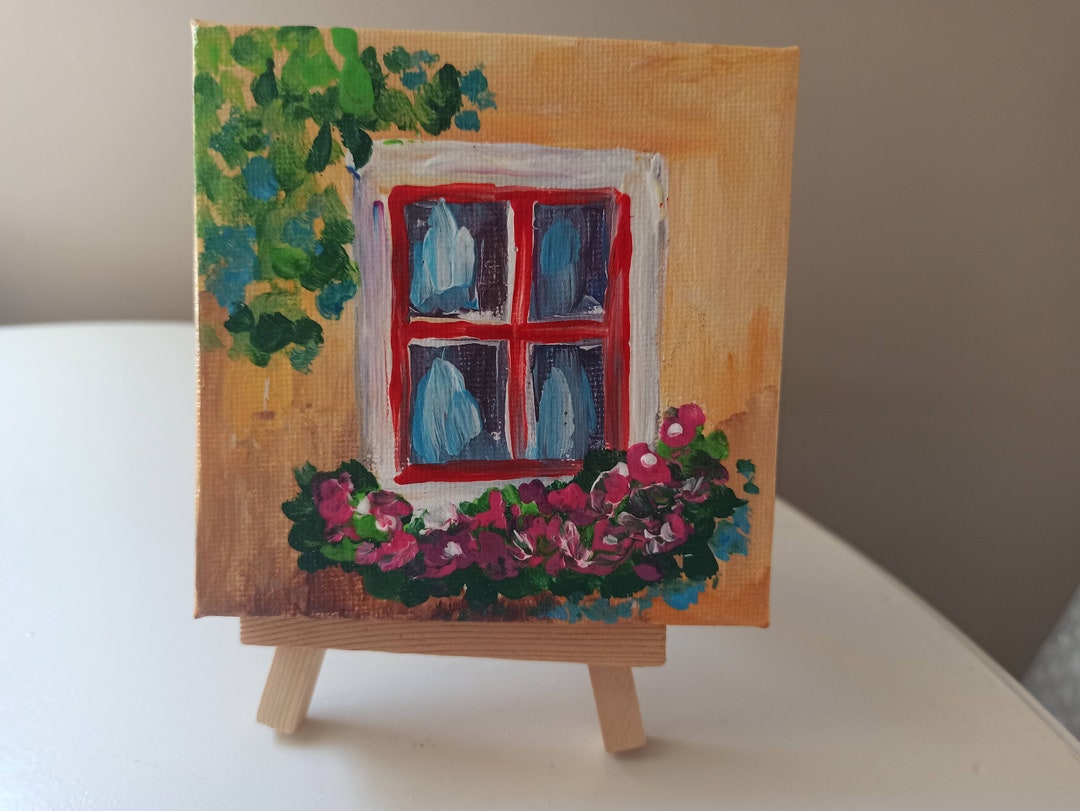 Mini Painting Window With Flowers Original Handmade Small Acrylic ...