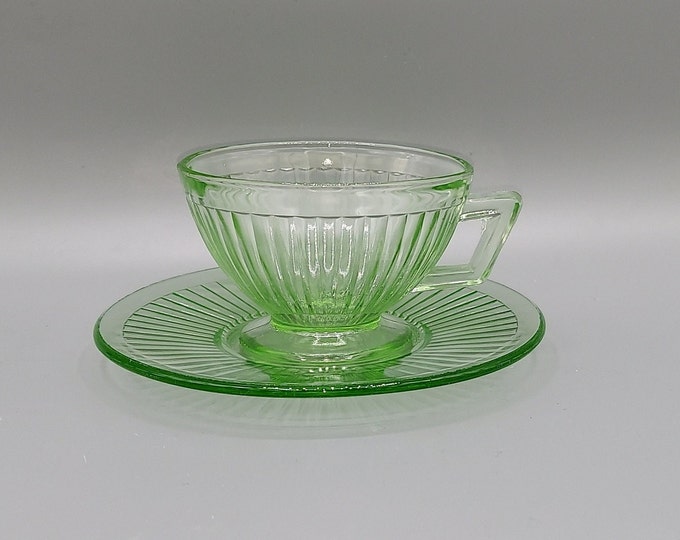 Green Round Robin Depression Glass Cup and Saucer - Etsy