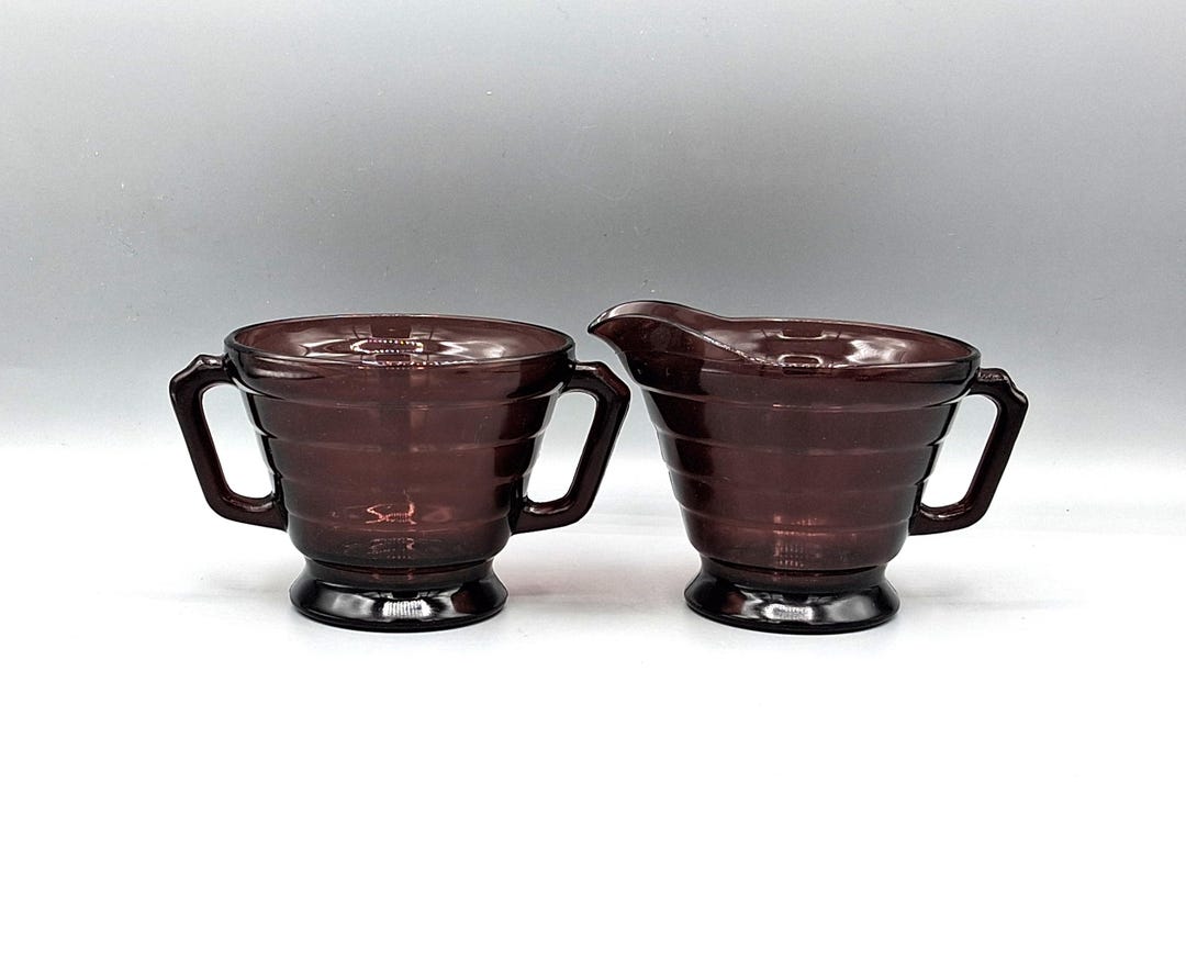 Hazel Atlas Moderntone Depression Glass Amethyst Sugar and Creamer - Etsy