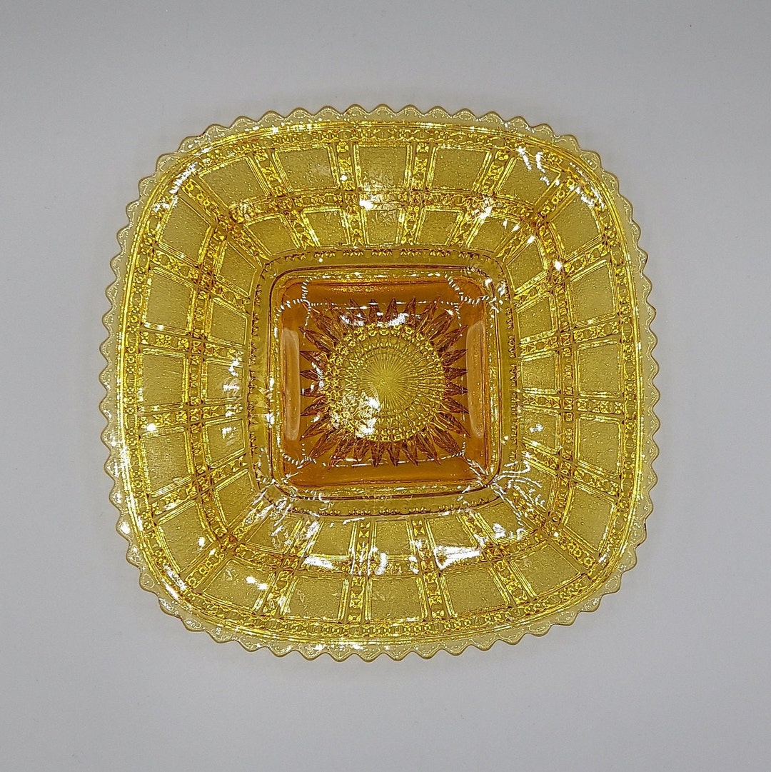 Amber Beaded Block Depression Glass Plate - Etsy