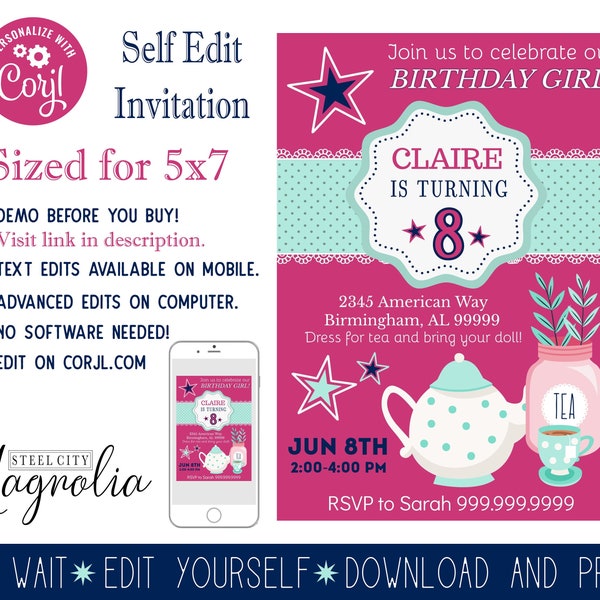 Doll and Tea Party Invitation - Etsy