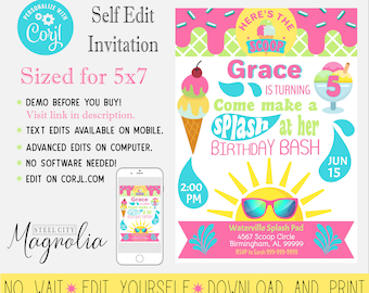Ice Cream Pool Party Invitation - Etsy