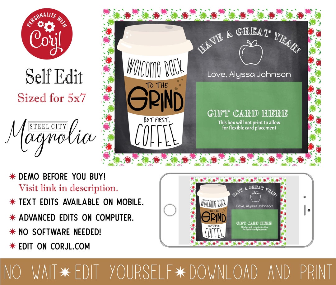 EDIT YOURSELF Teacher Gift, Back to School, Gift Card Holder, Template ...