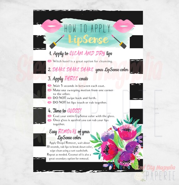 Lipsense How to Apply Card Watercolor Black Stripe Floral | Etsy