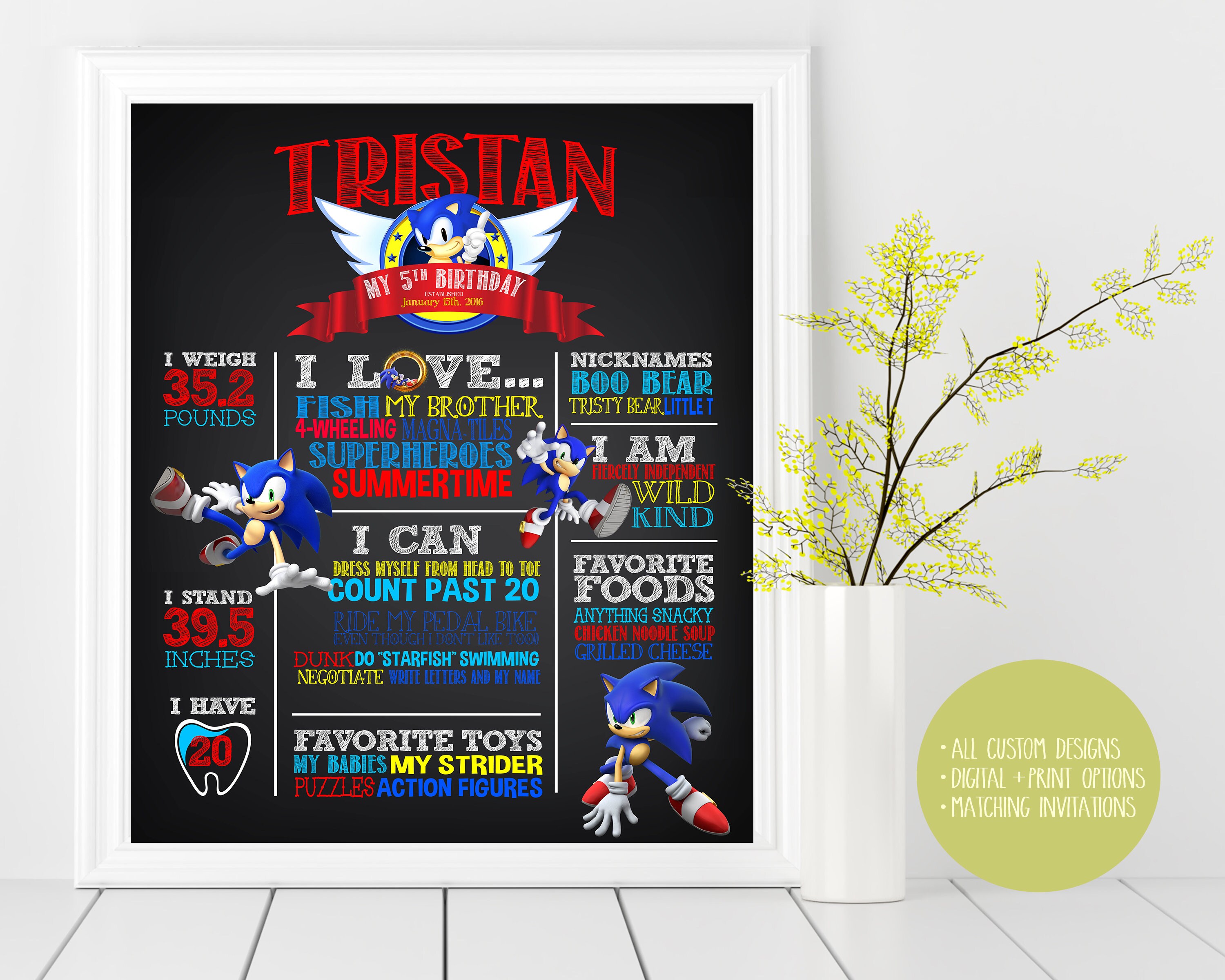 Sonic Sonic the Hedgehog Birthday Custom Chalkboard Poster | Etsy