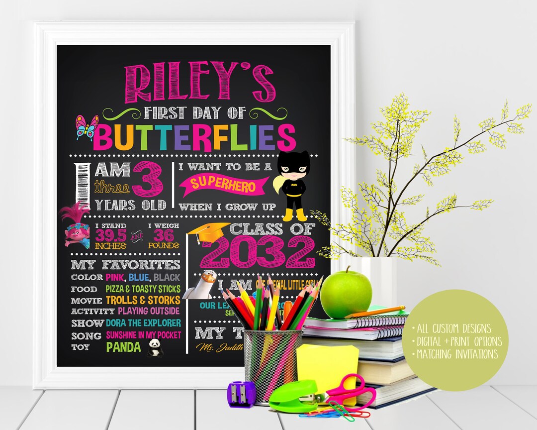 First Day of School Pre-k, Kindergarten, Grade School Custom Chalkboard ...