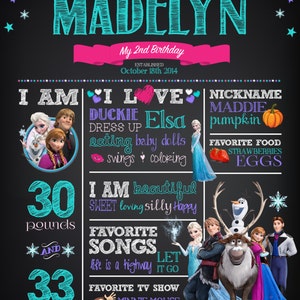 Frozen Anna Elsa Olaf Birthday Custom Chalkboard Poster Sign - Etsy