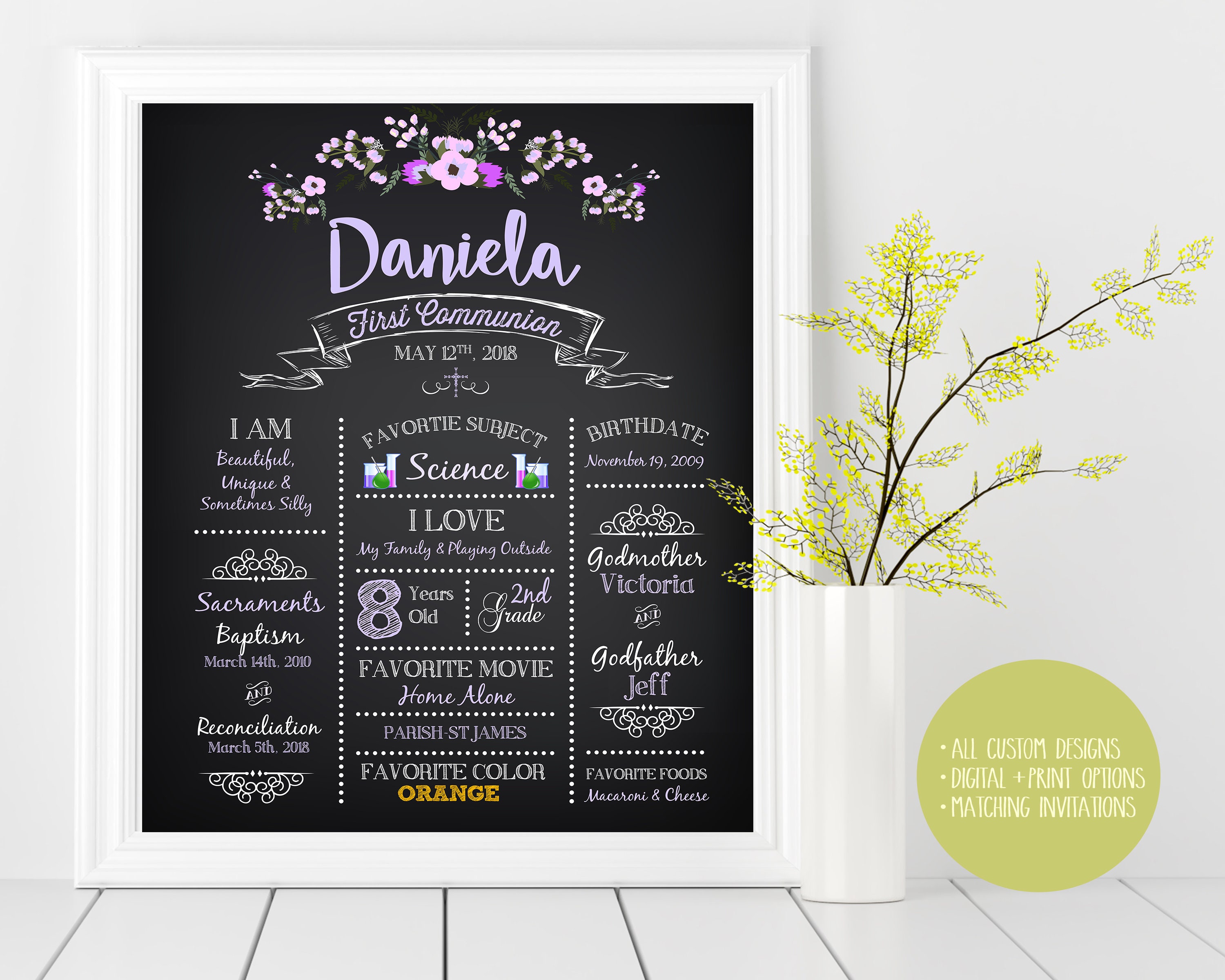 First Communion Poster, Baptism Poster, First Communion Chalkboard ...