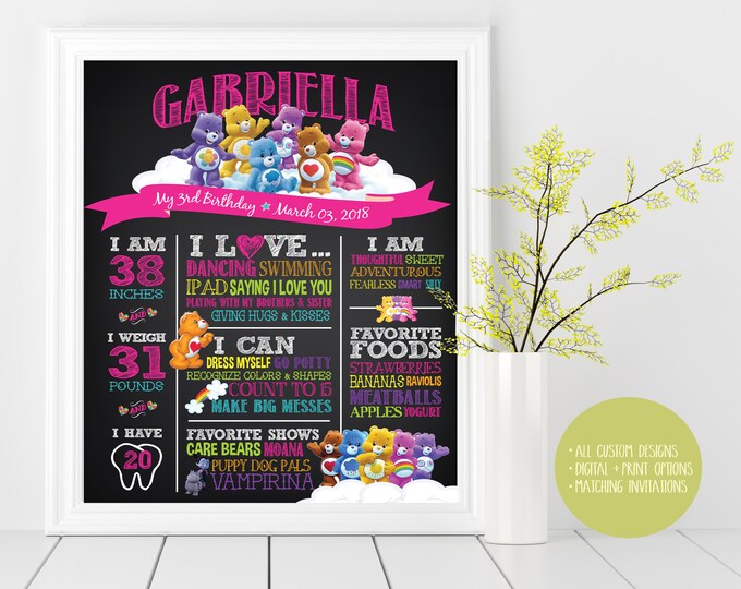 Care Bears, Carebears Birthday Custom Chalkboard Poster Sign - Etsy