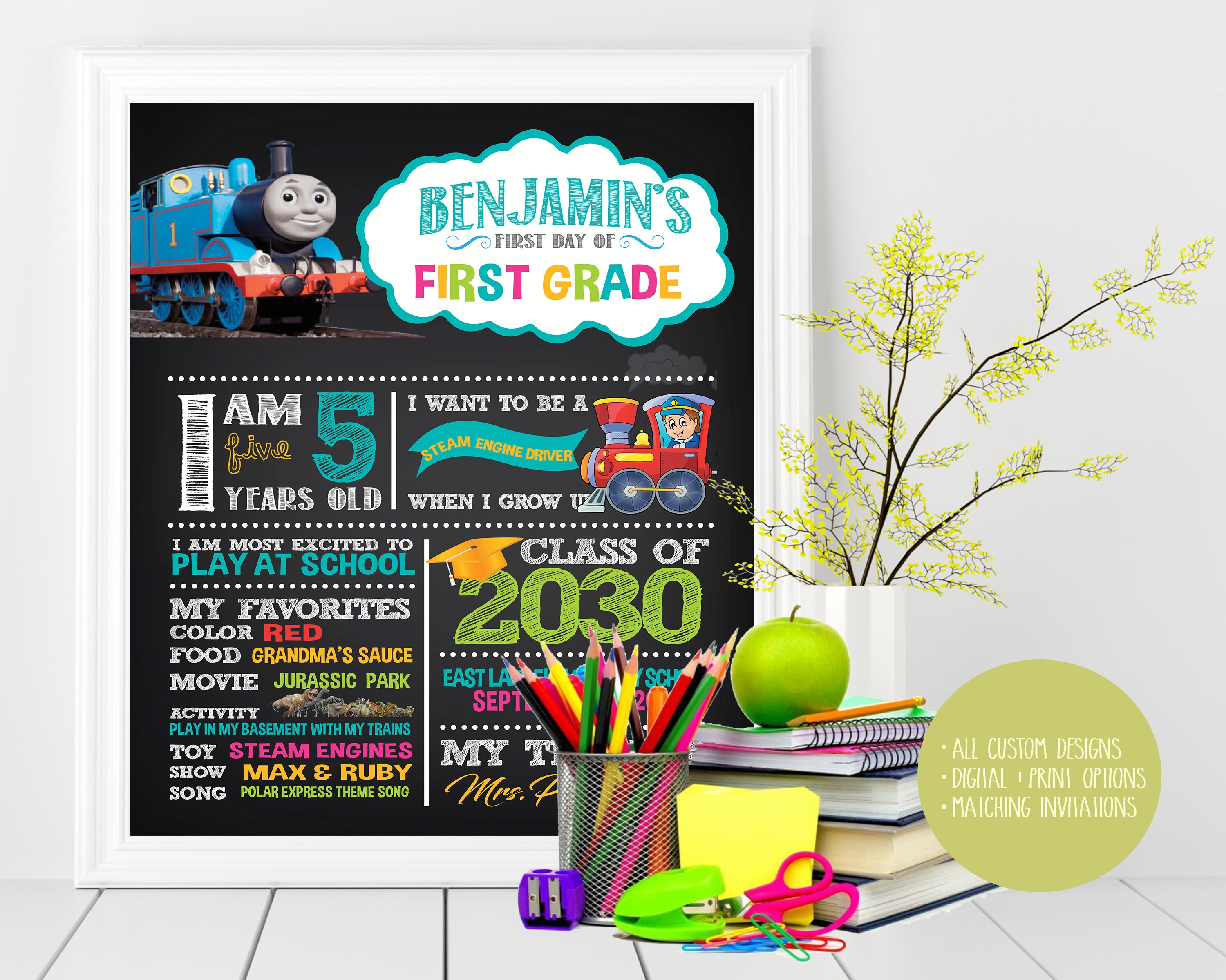 First Day of School Pre-k Kindergarten Grade School Custom - Etsy