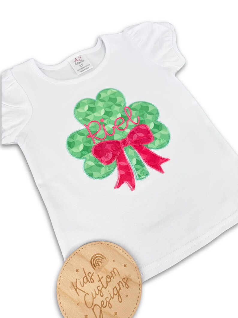 Personalized Embroidered Shamrock Bow Kids Shirt, St. Patrick's Day - Etsy