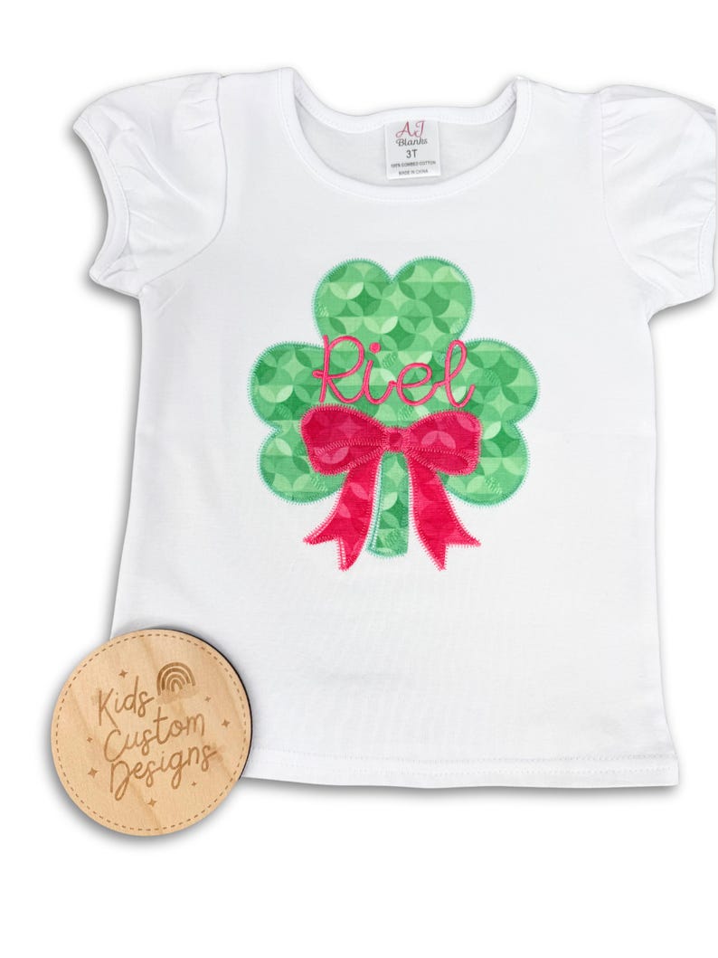 Personalized Embroidered Shamrock Bow Kids Shirt, St. Patrick's Day - Etsy