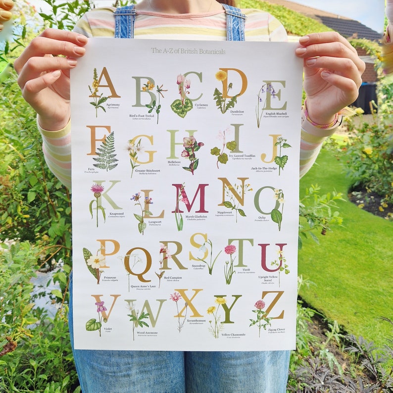 Botanical Alphabet Poster, British Botanicals Poster, Foral Alphabet ...