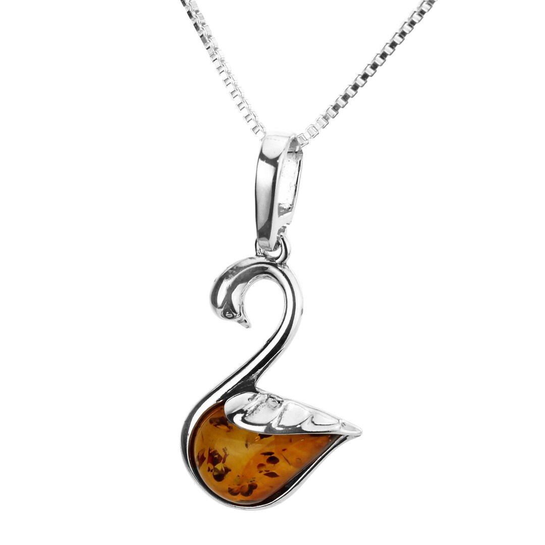 Sterling Silver Baltic Honey Amber Swan Pendant and Chain, Beautiful ...