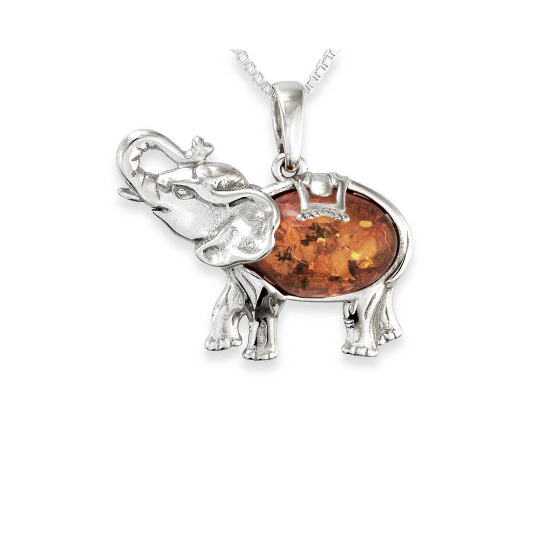 Sterling Silver Baltic Honey Amber Elephant Pendant and Chain ...