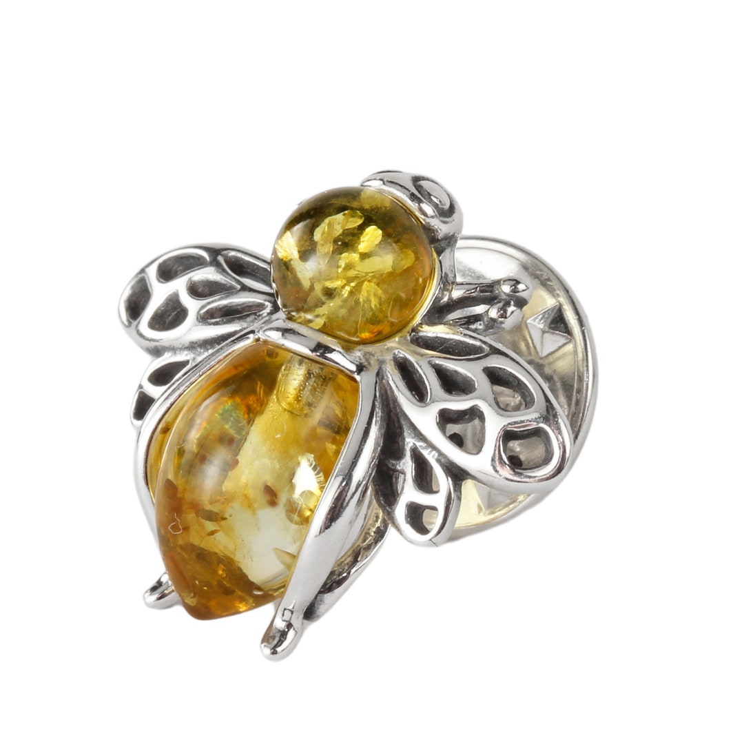 Sterling Silver Baltic LEMON Amber Bee Pin Brooch, Beautiful Rich ...