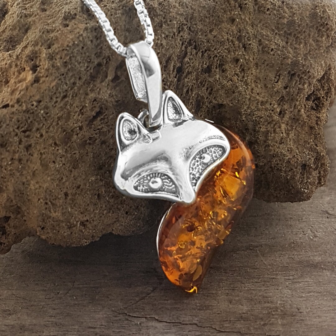 Sterling Silver Fox Baltic Amber Fox Pendant and Chain, Beautiful Fox ...
