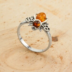 Sterling Silver Baltic Honey Amber Bee Ring, Beautiful Rich Genuine ...