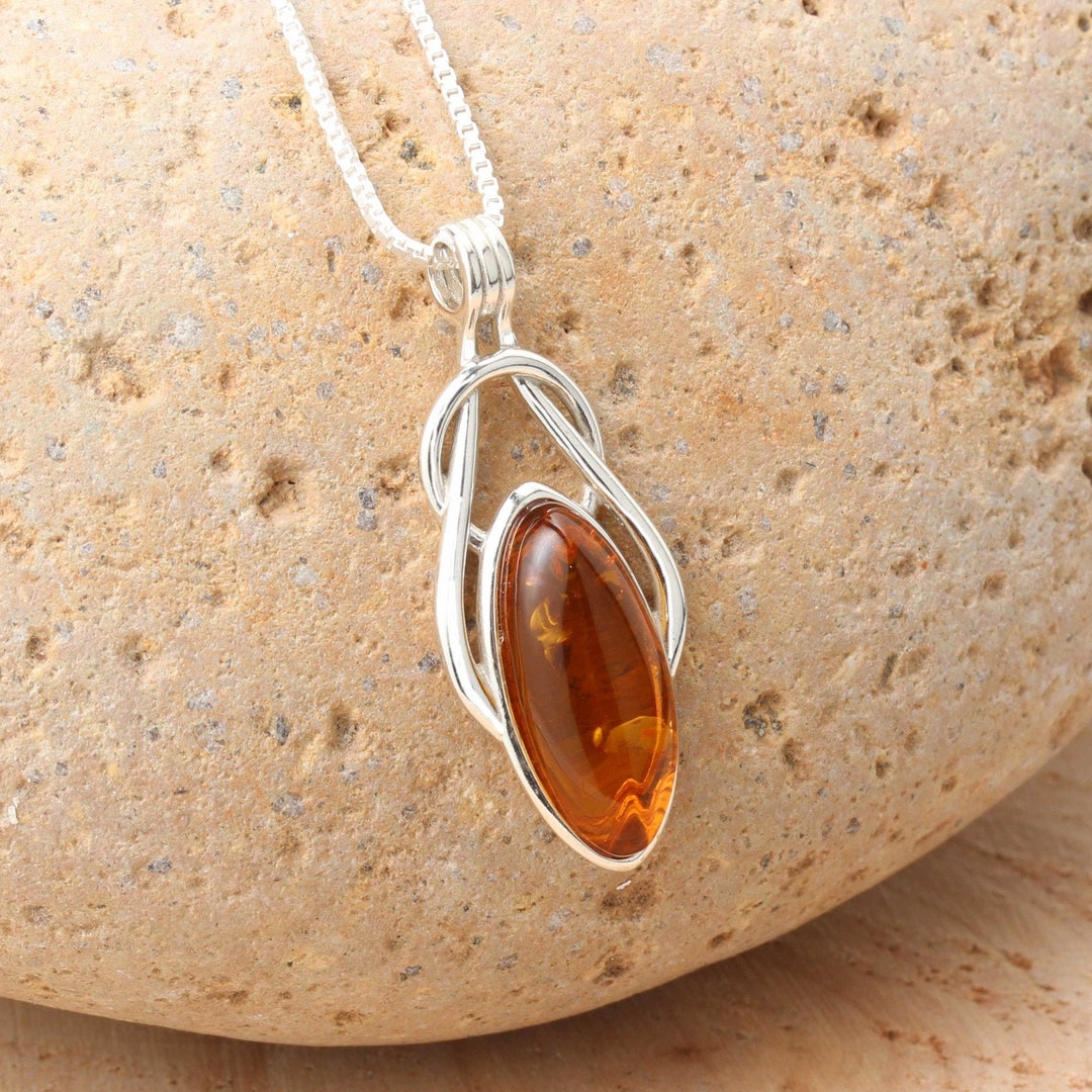 Sterling Silver Baltic Honey Amber Open Celtic Pendant and Chain ...