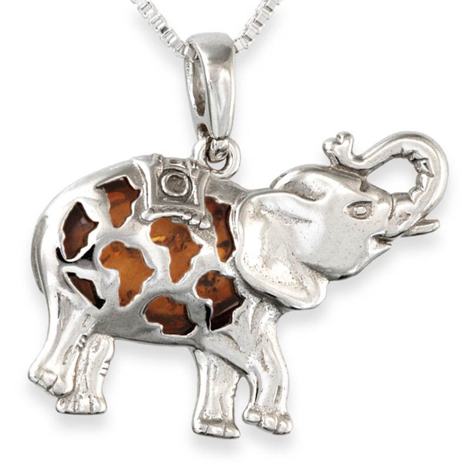 Sterling Silver Baltic Honey Amber Elephant Pendant and Chain | Etsy