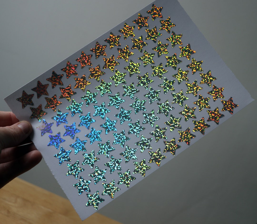 Holographic Stars A5 Sticker Sheet - Silver Sparkle Effect - Peel and ...