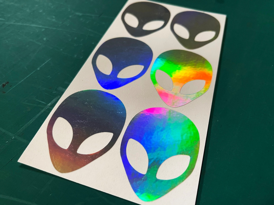 Rainbow Holographic ALIEN HEAD (small) Car Laptop Ufo Stickers Decals ...