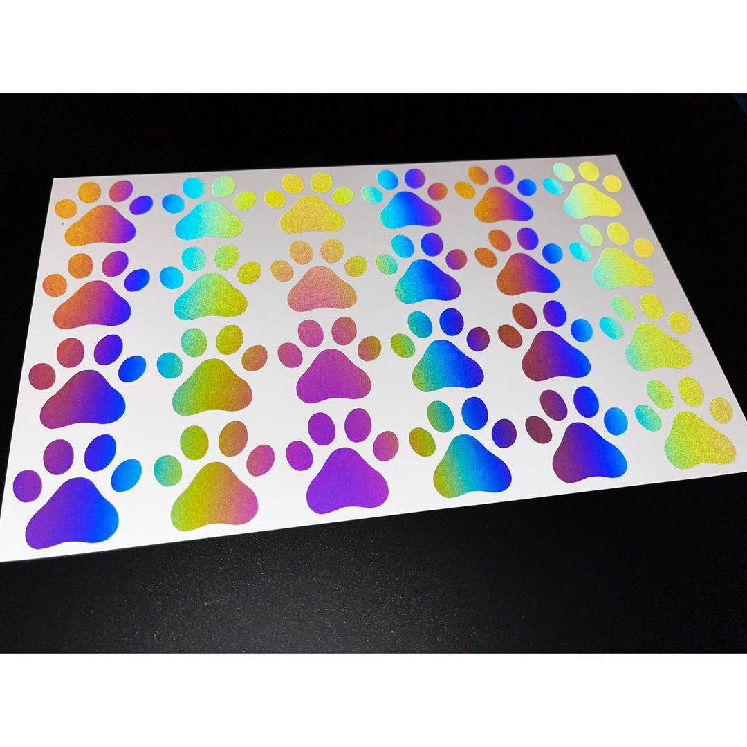 Rainbow Bright Black Reflective Paw Print A4 Sheet Die-cut Vinyl ...