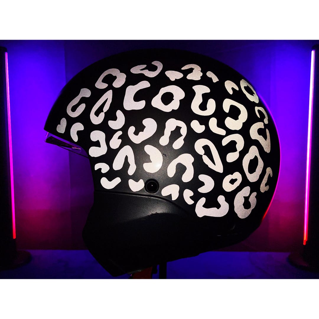Reflective Leopard Print Motorcycle Helmet Stickers Kit - Silver White ...