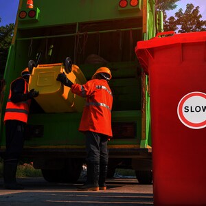 REFLECTIVE Slow Wheelie Bin Road Safety Sign Self Adhesive Sticker 15cm ...