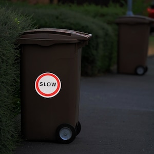 REFLECTIVE Slow Wheelie Bin Road Safety Sign Self Adhesive Sticker 15cm ...